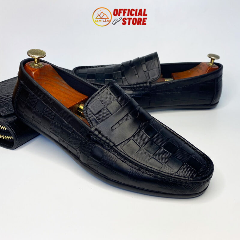 Giày moca da bò dập vân caro TL130 - Giày Tam Lâm